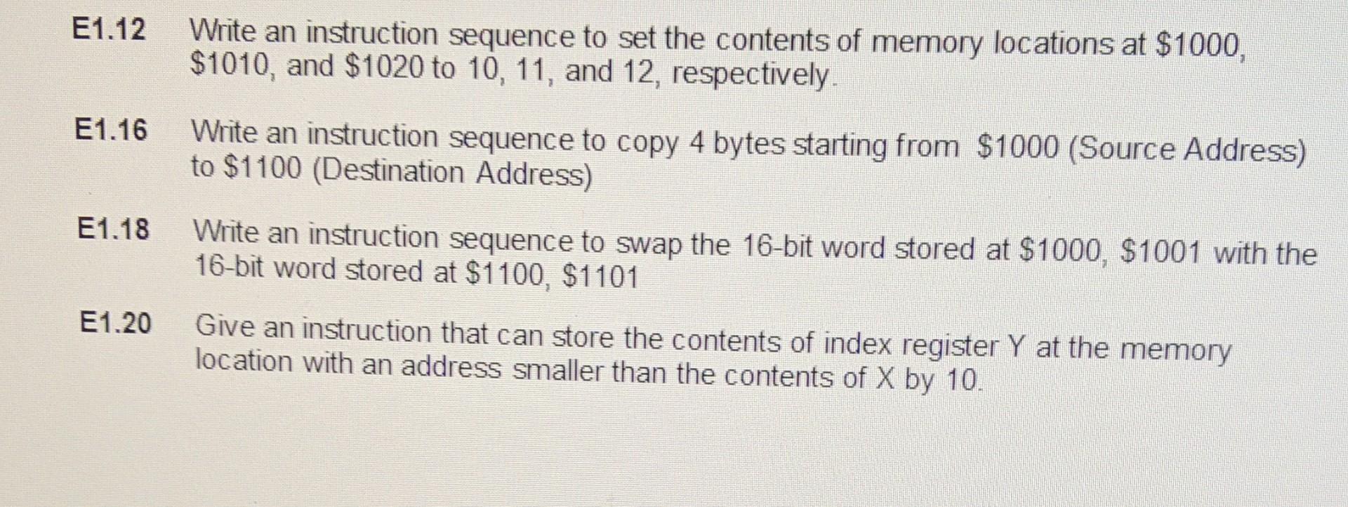 Solved E1.12 Write an instruction sequence to set the | Chegg.com
