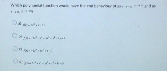 Solved Which polynomial function would have the end | Chegg.com
