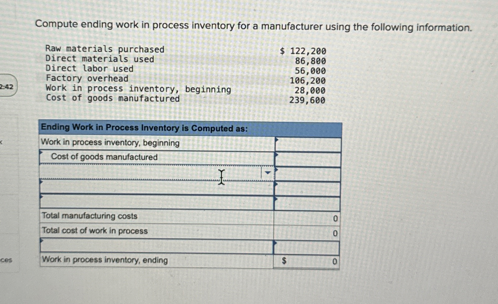 Solved Compute ending work in process inventory for a | Chegg.com