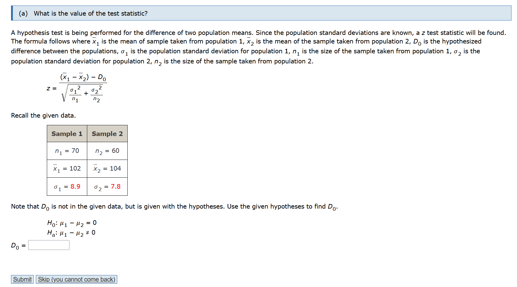 Solved population standard deviation for population 2,n2 ﻿is | Chegg.com