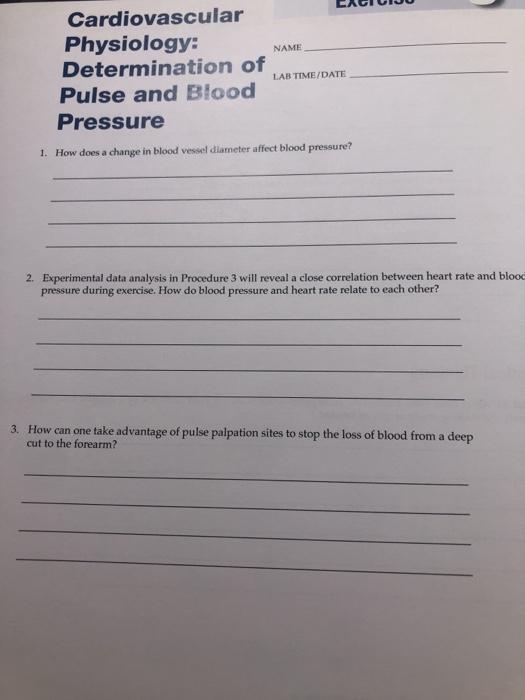 Solved NAME Cardiovascular Physiology: Determination of | Chegg.com