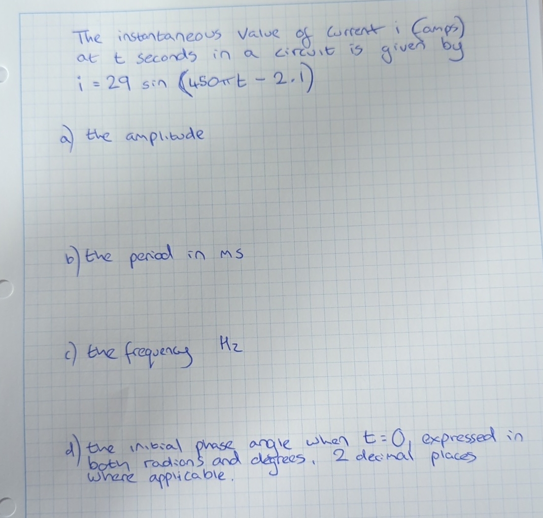 Solved The instantaneous value of current i (amps) ﻿at t | Chegg.com