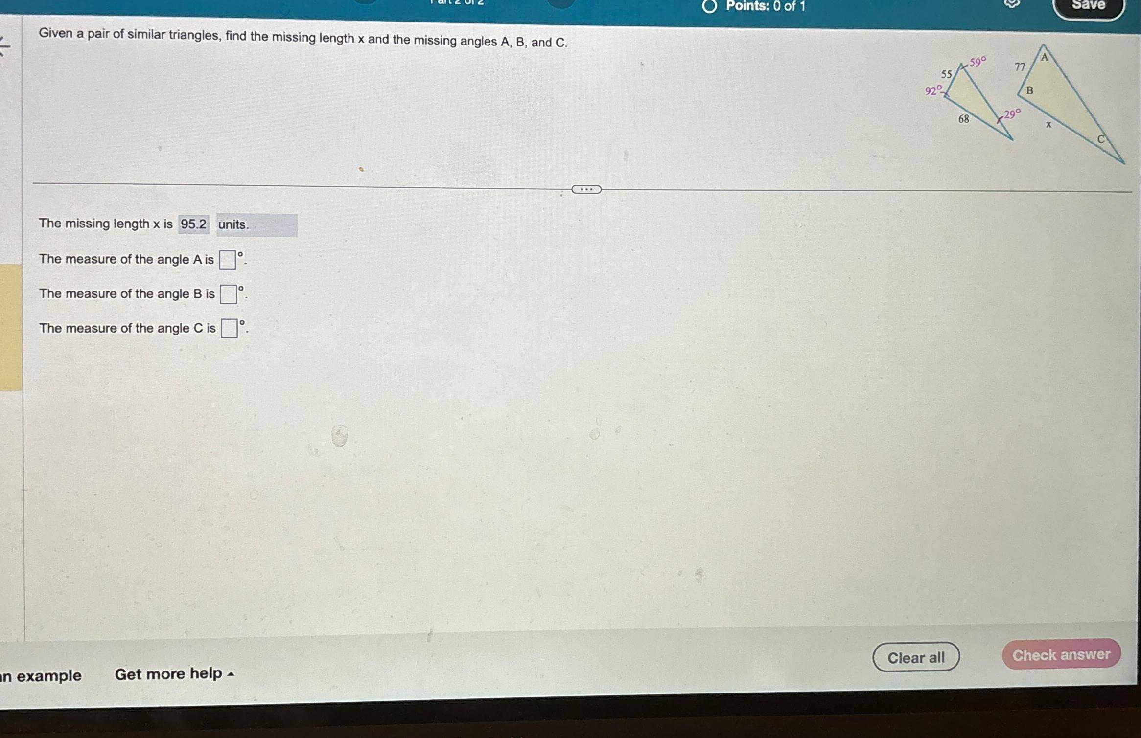 Solved Given a pair of similar triangles, find the missing | Chegg.com