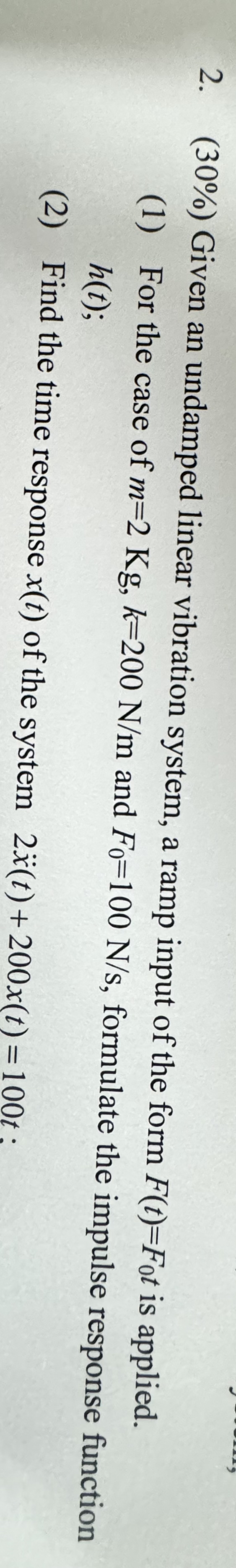 Solved (30%) ﻿Given an undamped linear vibration system, a | Chegg.com