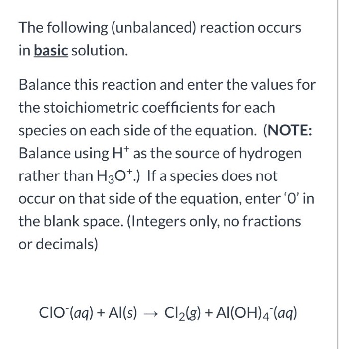 Solved The following (unbalanced) reaction occurs in basic | Chegg.com