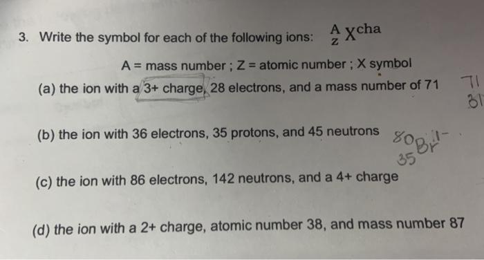 Solved 3. Write the symbol for each of the following ions: A | Chegg.com