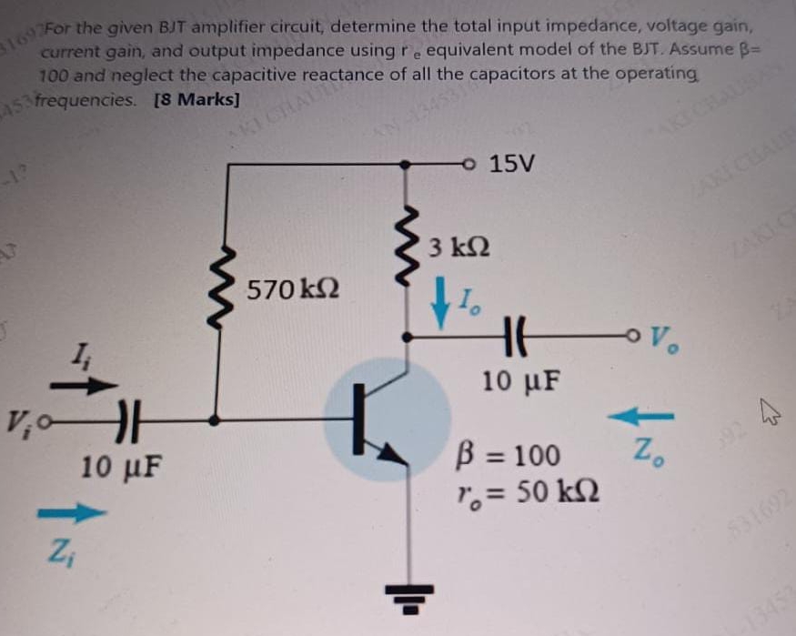Solved 2For the given BJT amplifier circuit, determine the | Chegg.com