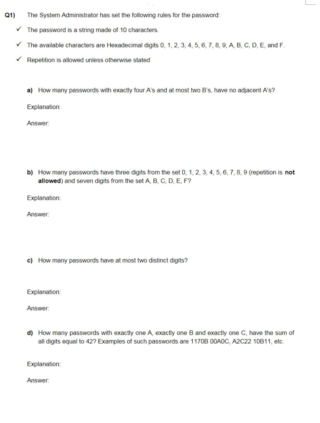Solved The password is a string made of 10 characters. The | Chegg.com