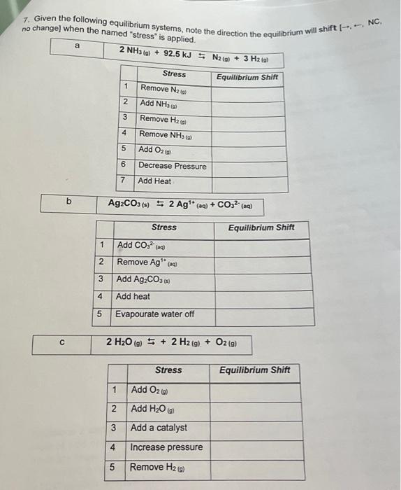 Solved 7. Given the following equilibrium systems, note the | Chegg.com