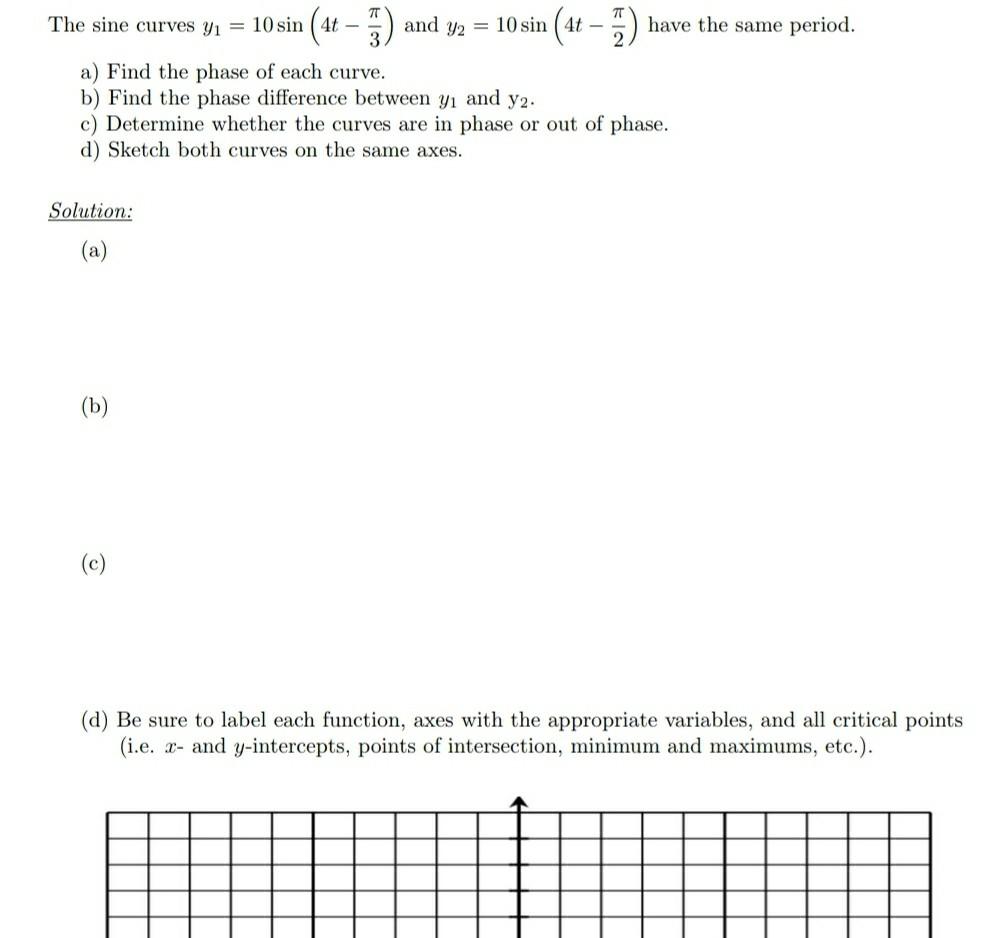 Solved The sine curves y1=10sin(4t−3π) and y2=10sin(4t−2π) | Chegg.com