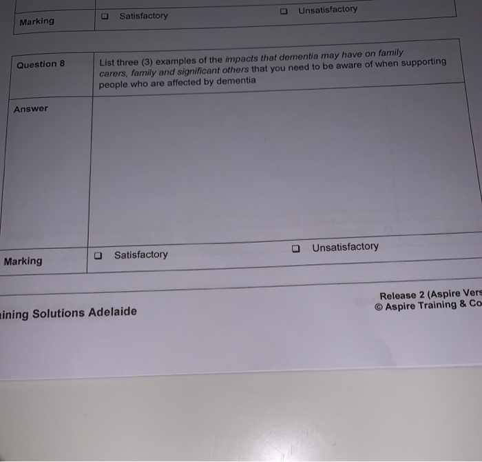 Solved Unsatisfactory Satisfactory Marking Question 8 List | Chegg.com