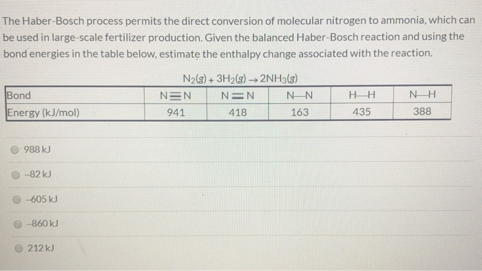 Solved The Haber-Bosch process permits the direct conversion | Chegg.com