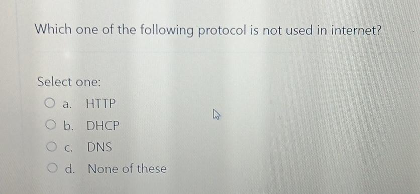 Solved Which one of the following protocol is not used in | Chegg.com