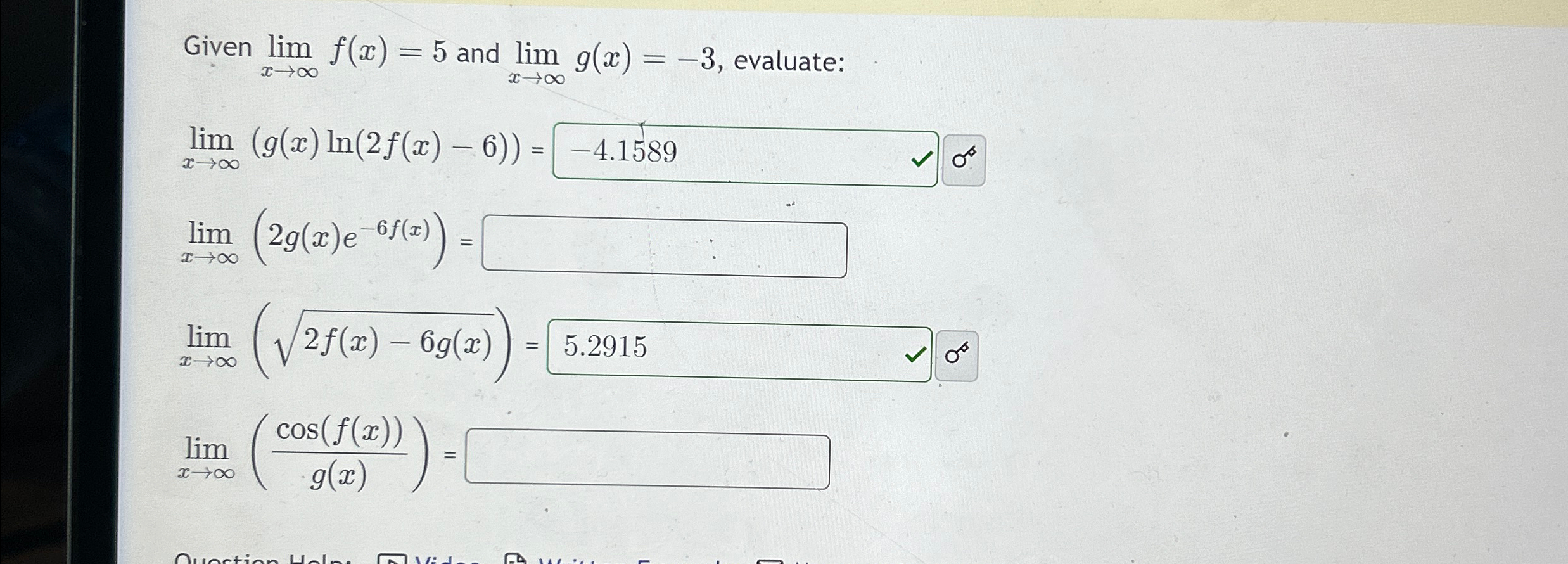 Solved Given limx→∞f(x)=5 ﻿and limx→∞g(x)=-3, | Chegg.com