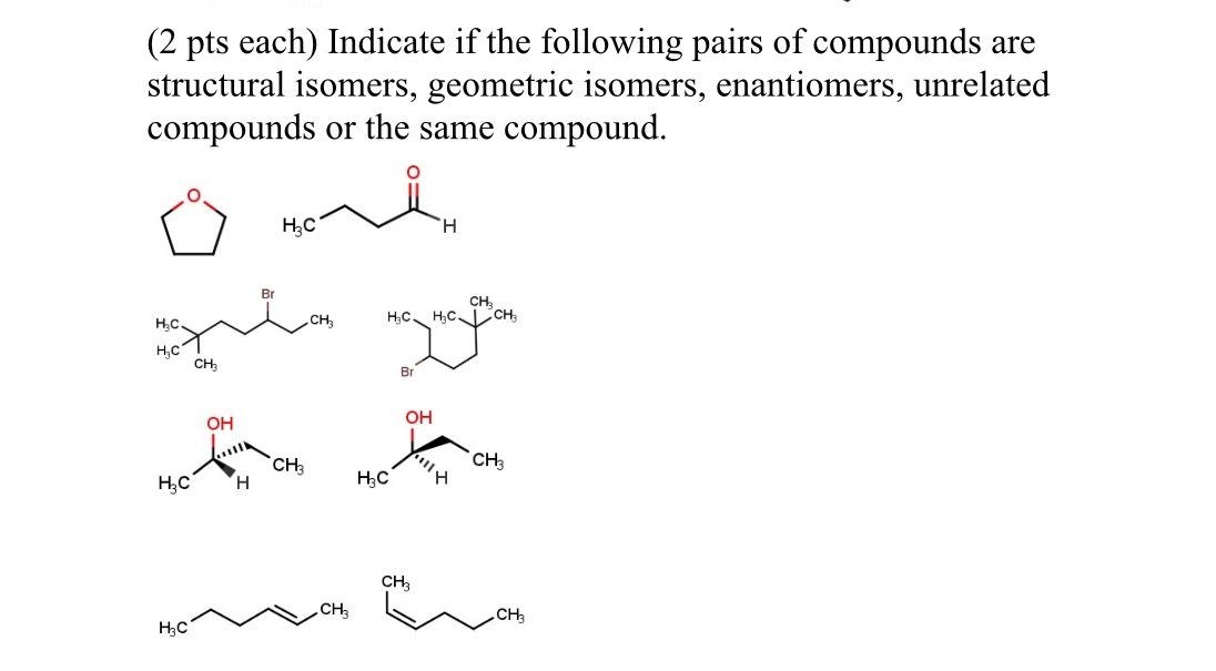 Solved (2 ﻿pts each) ﻿Indicate if the following pairs of | Chegg.com