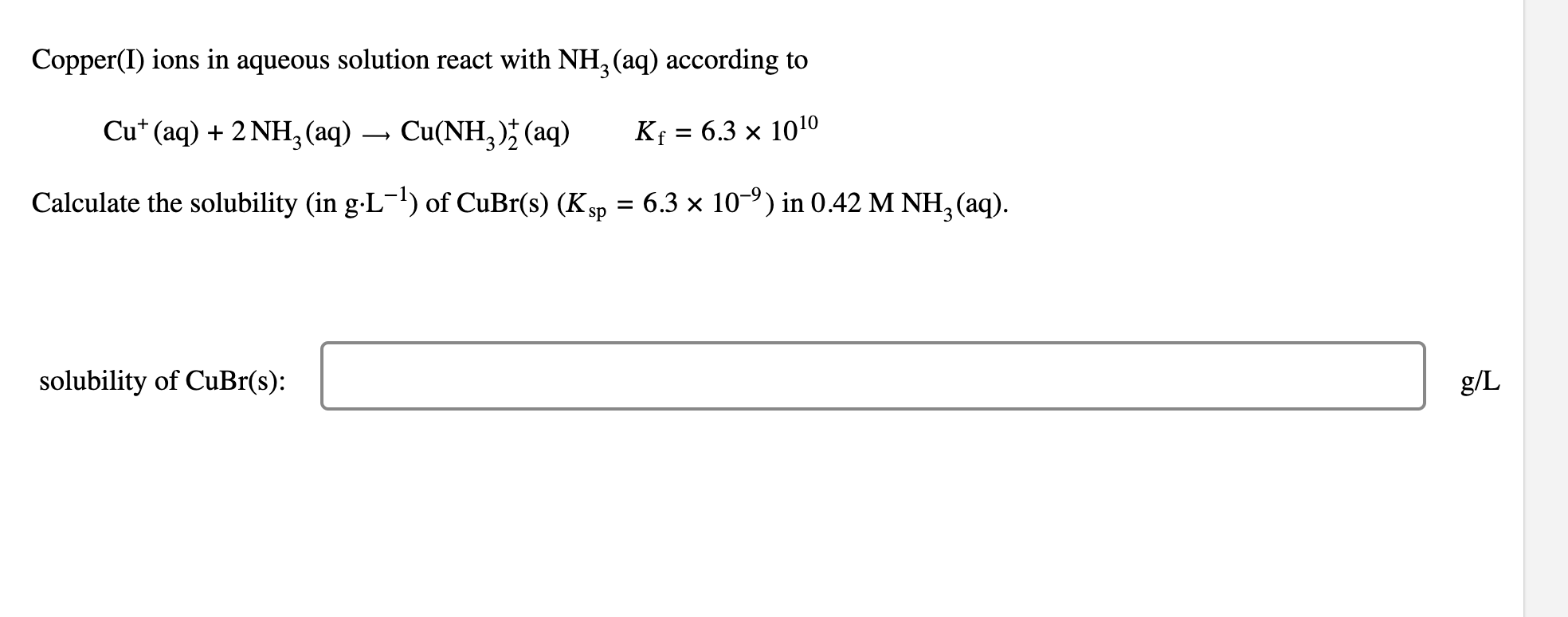 Solved Copper(I) ﻿ions in aqueous solution react with | Chegg.com