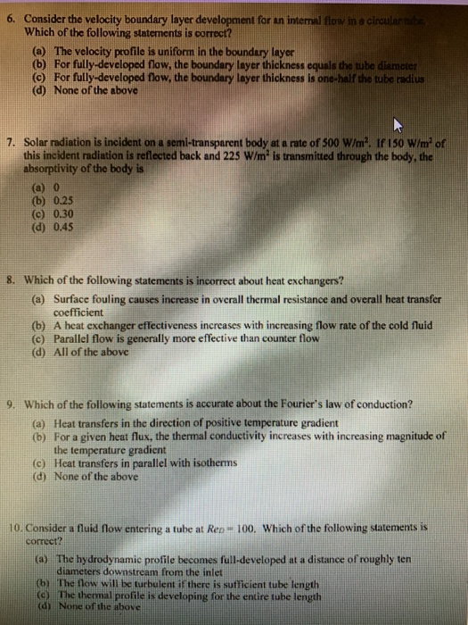 Solved 6. Consider the velocity boundary layer development | Chegg.com