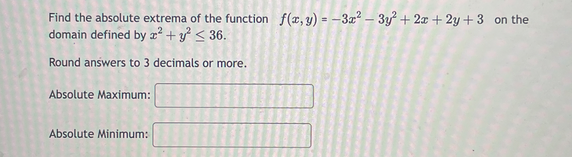 Solved Find the absolute extrema of the function | Chegg.com