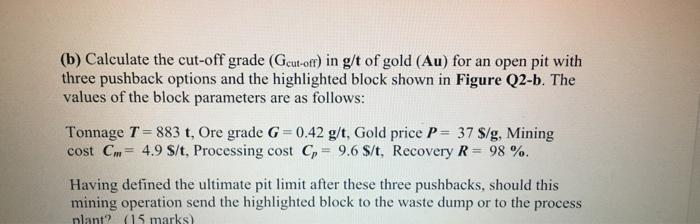 Solved (b) Calculate the cut-off grade (Gcut-off) in g/t of | Chegg.com