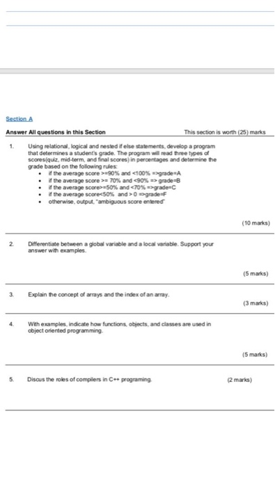 Solved Section A Answer All questions in this Section This | Chegg.com