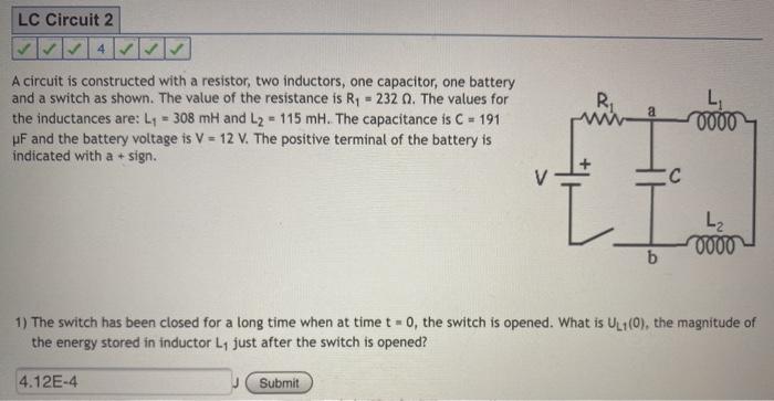 Solved LC Circuit 2 A circuit is constructed with a | Chegg.com