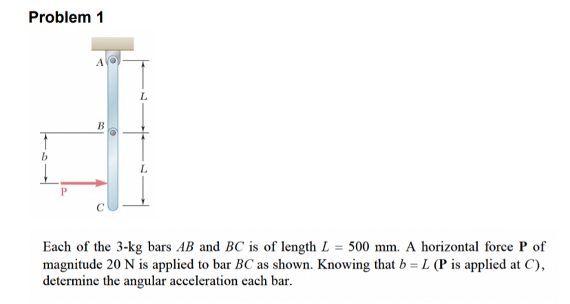Solved Problem 1Each of the 3-kg bars AB ﻿and BC ﻿is of | Chegg.com