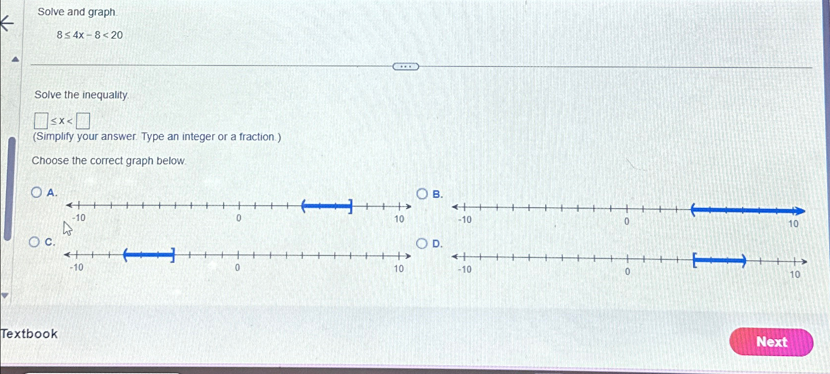 Solved Solve and graph.8≤4x-8