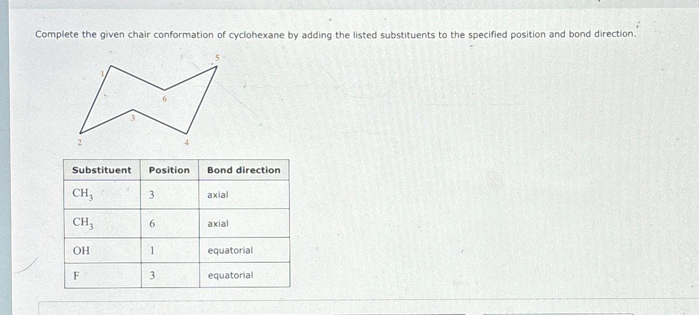 Solved Complete the given chair conformation of cyclohexane | Chegg.com