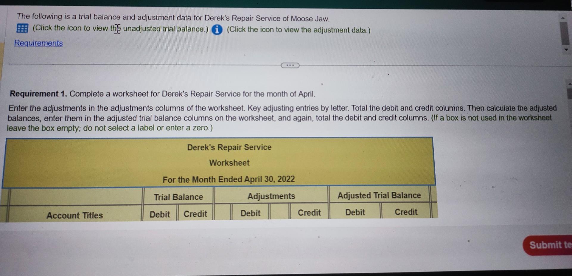 Solved The following is a trial balance and adjustment data | Chegg.com