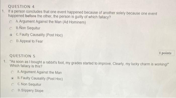 QUESTION 4 1. If a person concludes that one event | Chegg.com