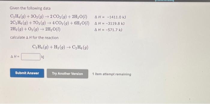 Solved Given the following data | Chegg.com