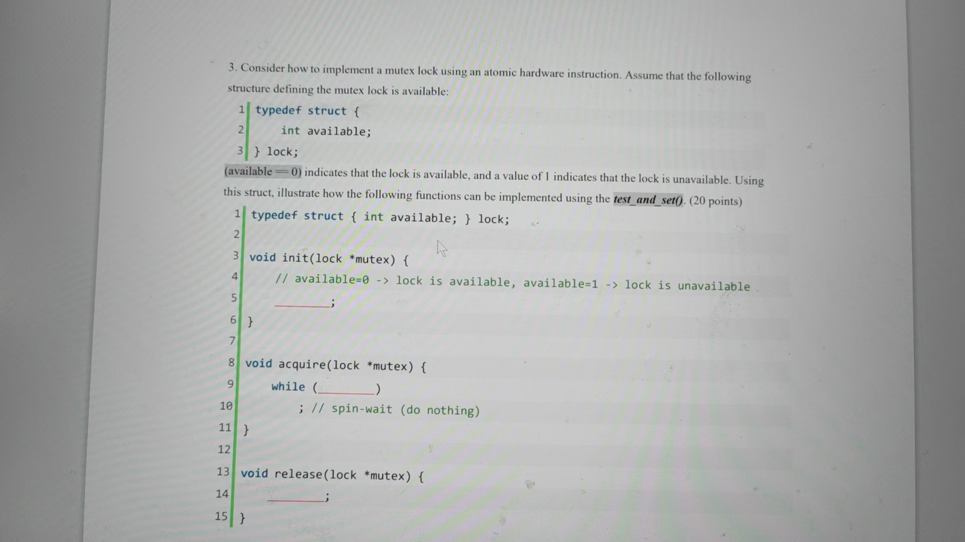 Solved 3. ﻿Consider how to implement a mutex lock using an | Chegg.com