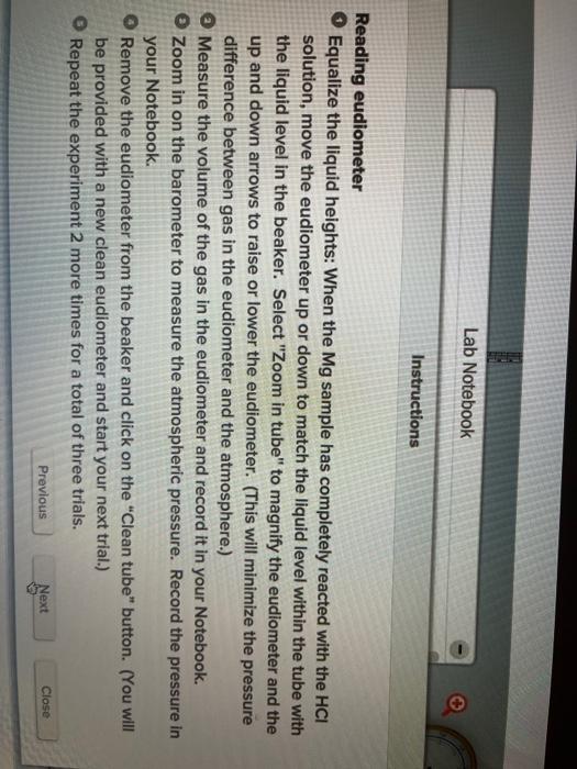 Solved Lab Notebook Instructions Reading eudiometer O | Chegg.com