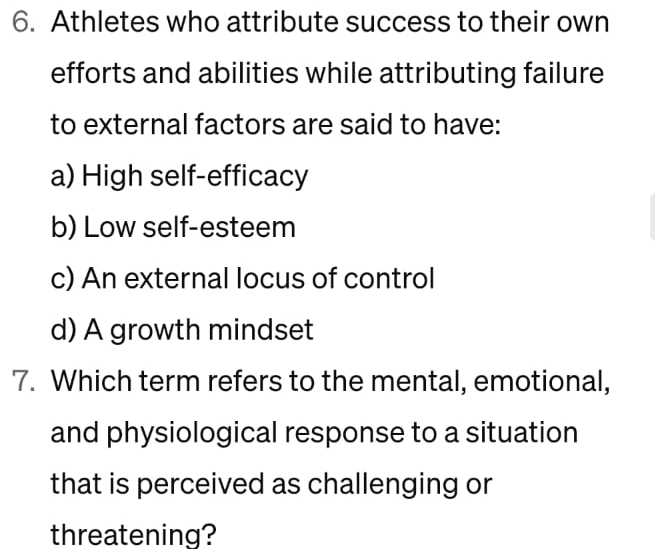 Solved Athletes who attribute success to their own efforts | Chegg.com