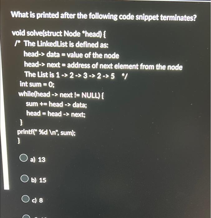 Solved What is printed after the following code snippet | Chegg.com