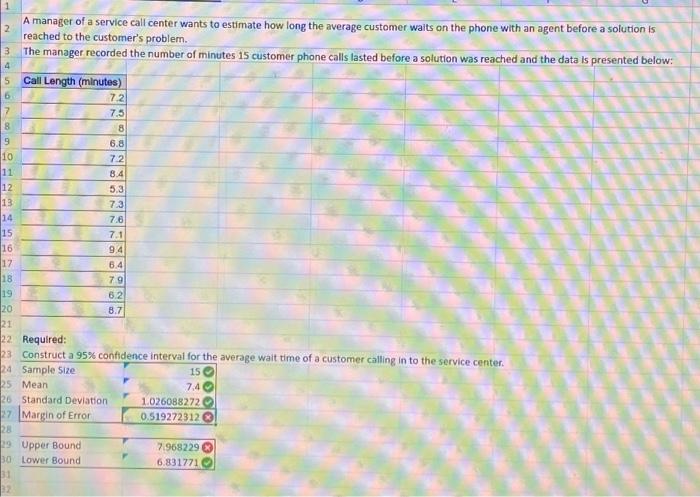 Solved 1 2 A manager of a service call center wants to | Chegg.com