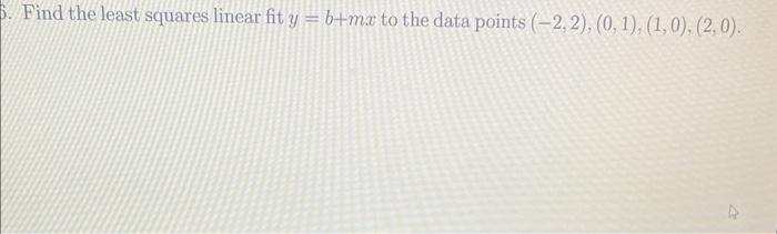 Solved Find the least squares linear fit y=b+mx to the data | Chegg.com