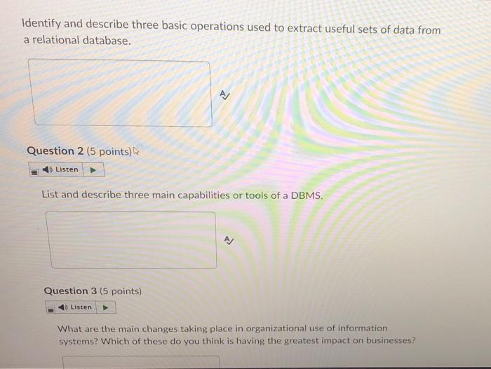 Solved Identify and describe three basic operations used to | Chegg.com