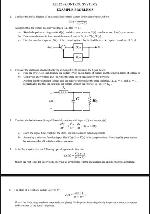 Solved EE322 - CONTROL SYSTEMS EXAMPLE PROBLEMS 1. Consider | Chegg.com