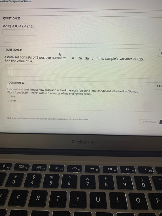 Solved estion Completion Status: QUESTION 20 Find P(-1.05 | Chegg.com