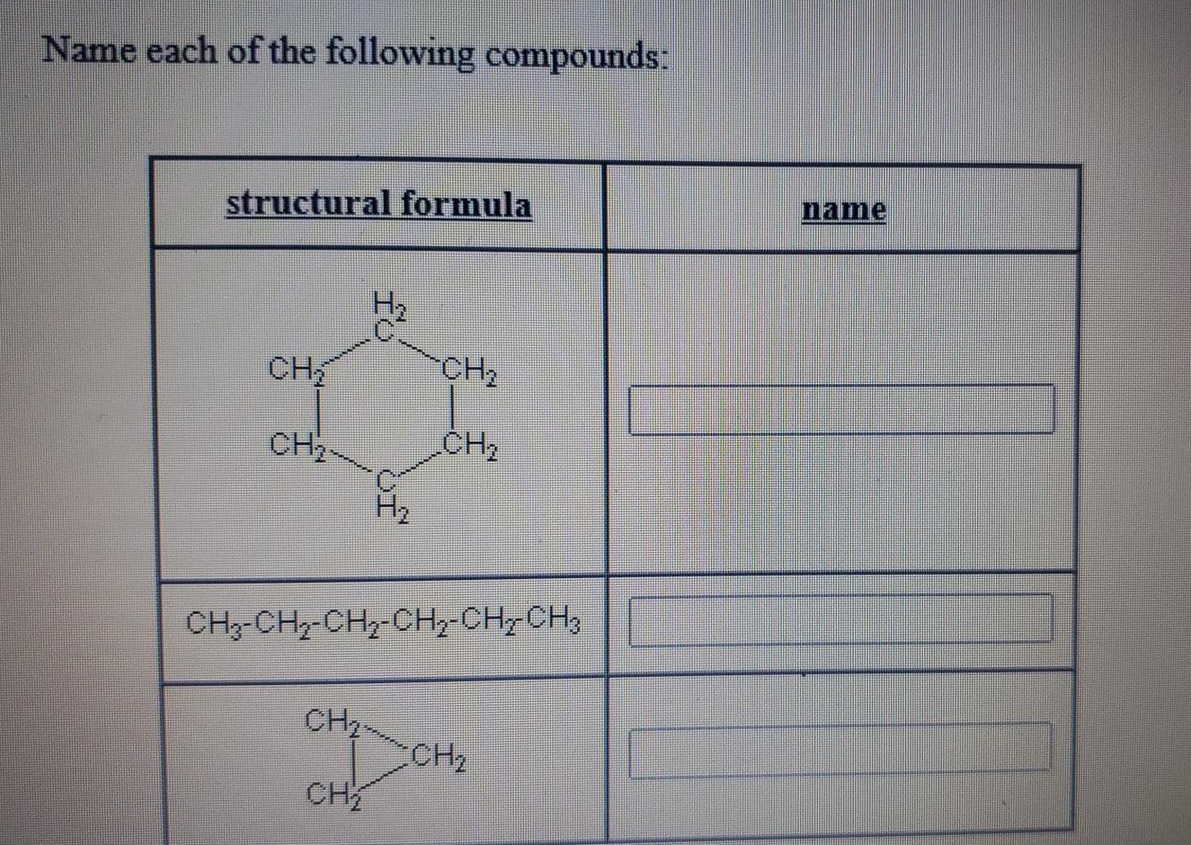 Solved Name each of the following compounds: structural | Chegg.com