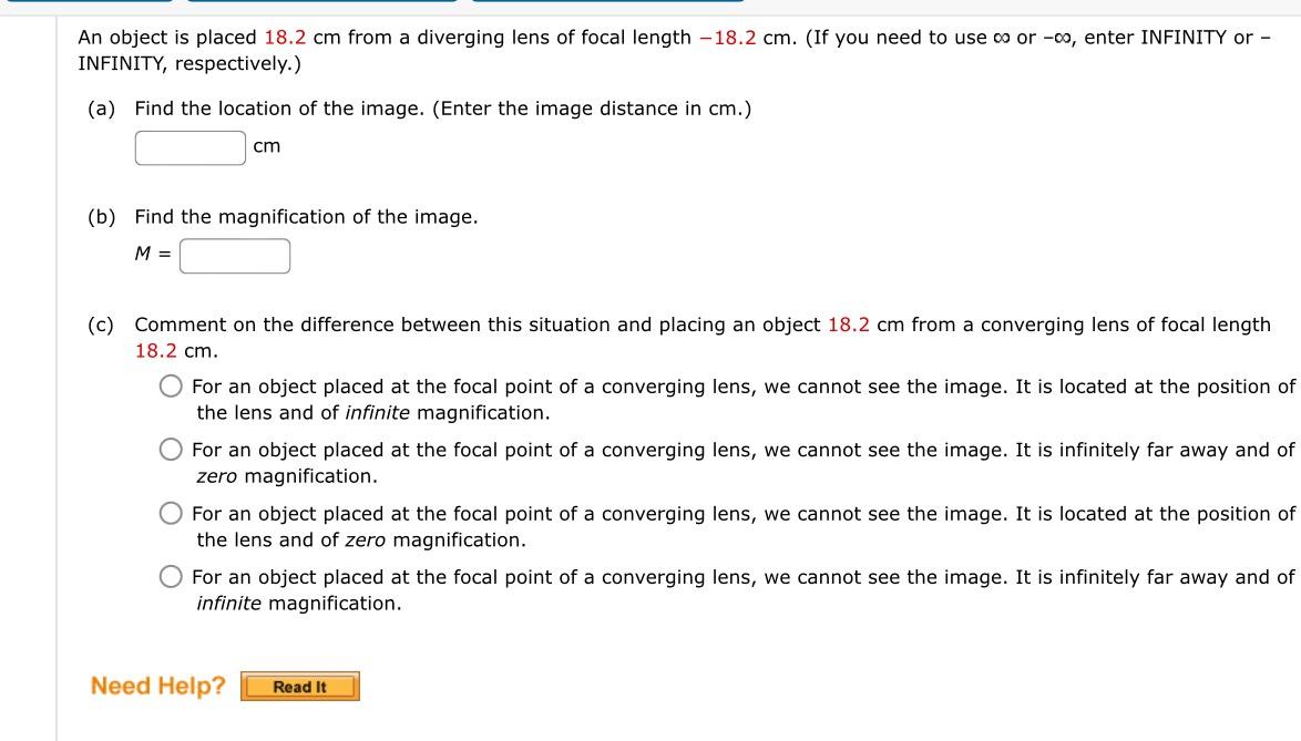 Solved An object is placed 18.2cm ﻿from a diverging lens of | Chegg.com