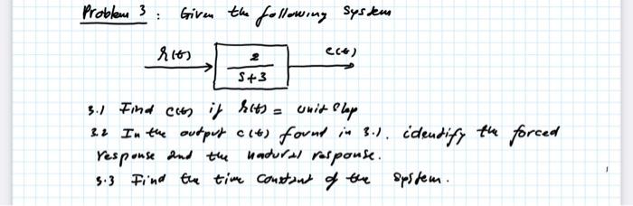 Solved Problem 3 Given the following systems rit) 2 ec) S+3 | Chegg.com