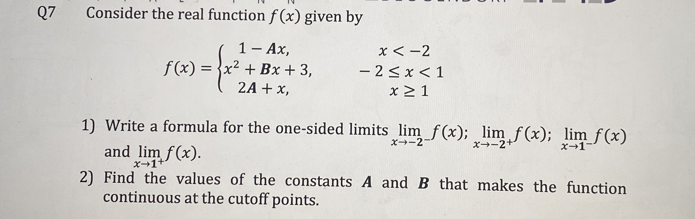 Solved Q7 ﻿Consider the real function f(x) ﻿given | Chegg.com