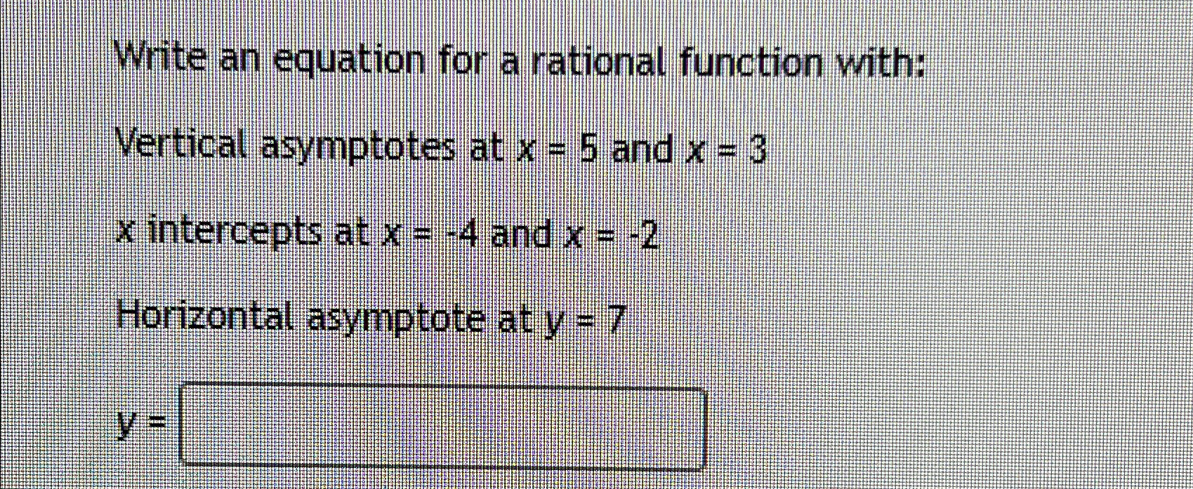 Solved Write an equation for a rational function | Chegg.com