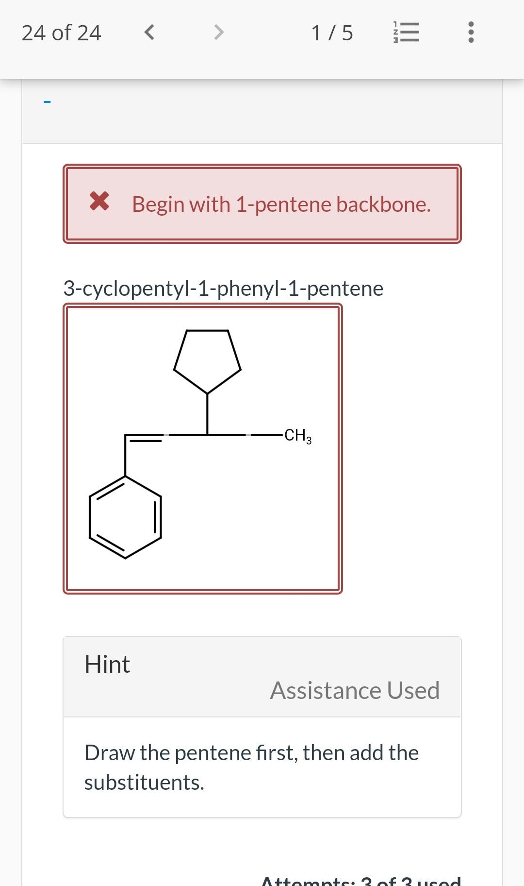 Solved 3-cyclopentyl-1-phenyl-1-pentene Hint Assistance Used | Chegg.com