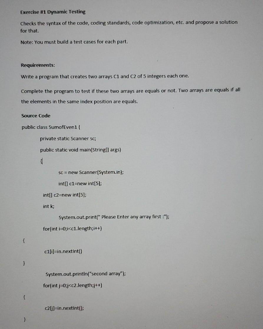 Solved Exercise #1 Dynamic Testing Checks the syntax of the | Chegg.com