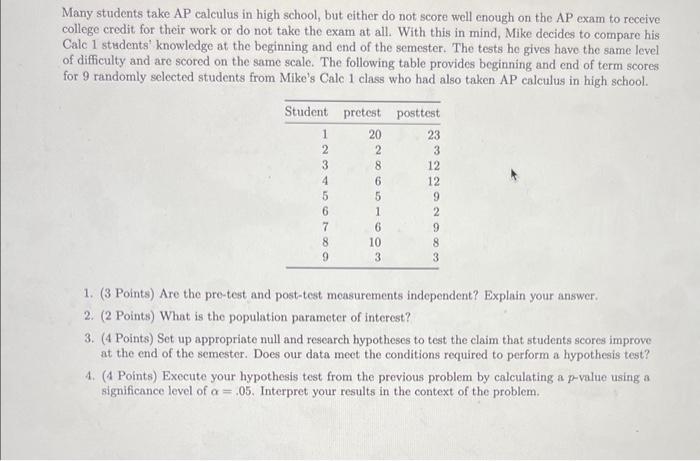Solved Many students take AP calculus in high school, but | Chegg.com
