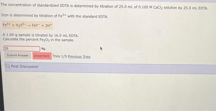 Solved The concentration of standardized EDTA is determined | Chegg.com