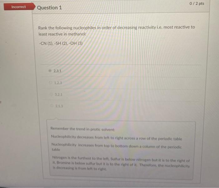 Solved Rank the following nucleophiles in order of | Chegg.com